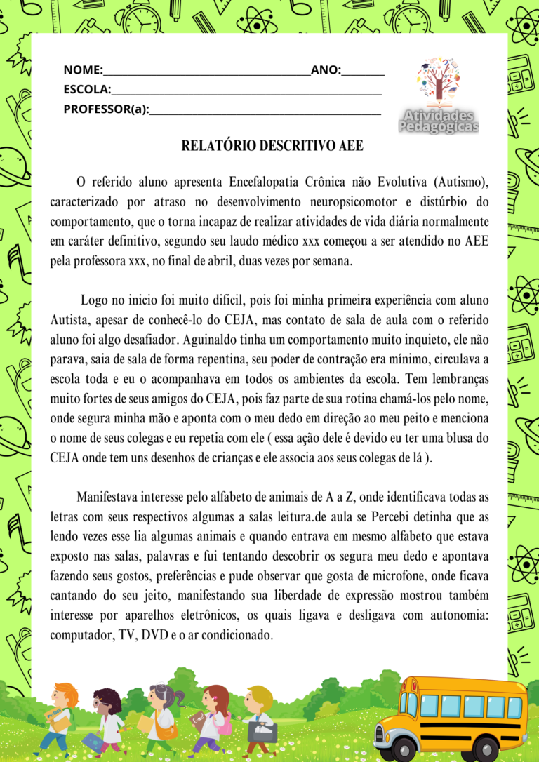 Relatórios descritivos – Ed. Infantil, Anos Iniciais e AEE - Cantinho ... Relatórios descritivos – Ed. Infantil, Anos Iniciais e AEE - Cantinho ...